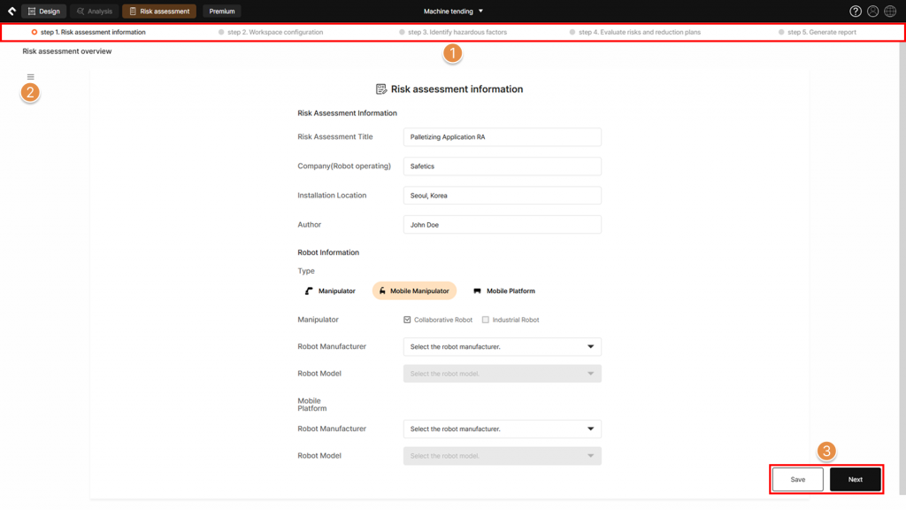 Risk Assessment Screen Layout